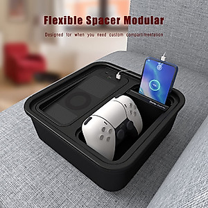 Zigtiger Cup Holder Tray, Couch Organizer with Wireless Power Bank & Snack Cup, Sofa Tray Couch Caddy Couch Arm Table, Self Balancing Console for Sofa, Bed, Car, Beach, Travel, Video Gaming, Black