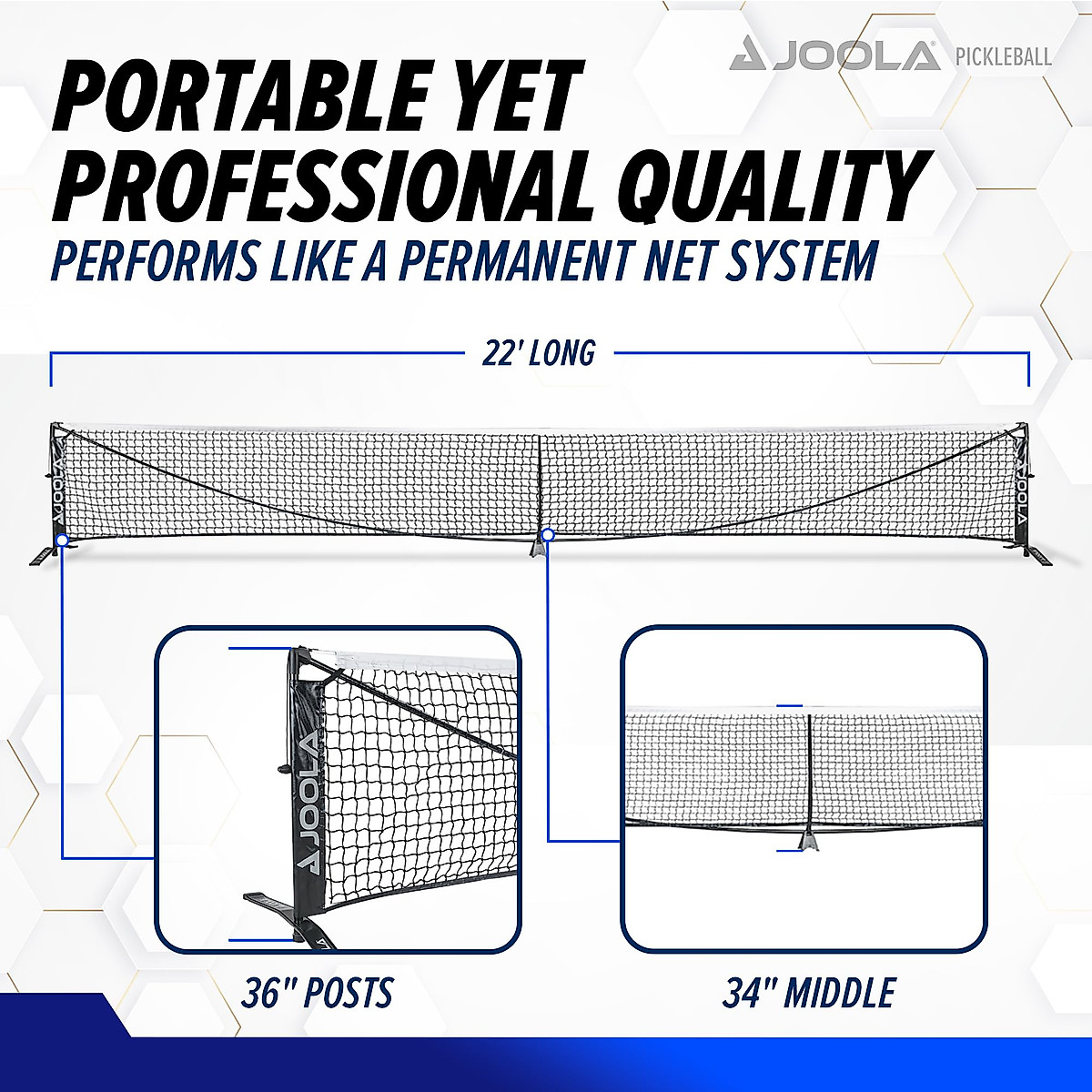 JOOLA Symmetry Portable Pickleball Net - Regulation Size Indoor & Outdoor Net - Easily Set up Your Pickleball Court, 3 Minute Assembly - Tension Lock System for Height Accuracy - 22ft Length