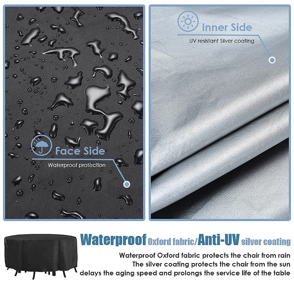 Gicov Patio Round Table Cover for Outdoor Furniture Waterproof Outdoor Table Chair Set Cover Dining Set Cover UV Resistant All Weather Protection with Drawstring Extra Large