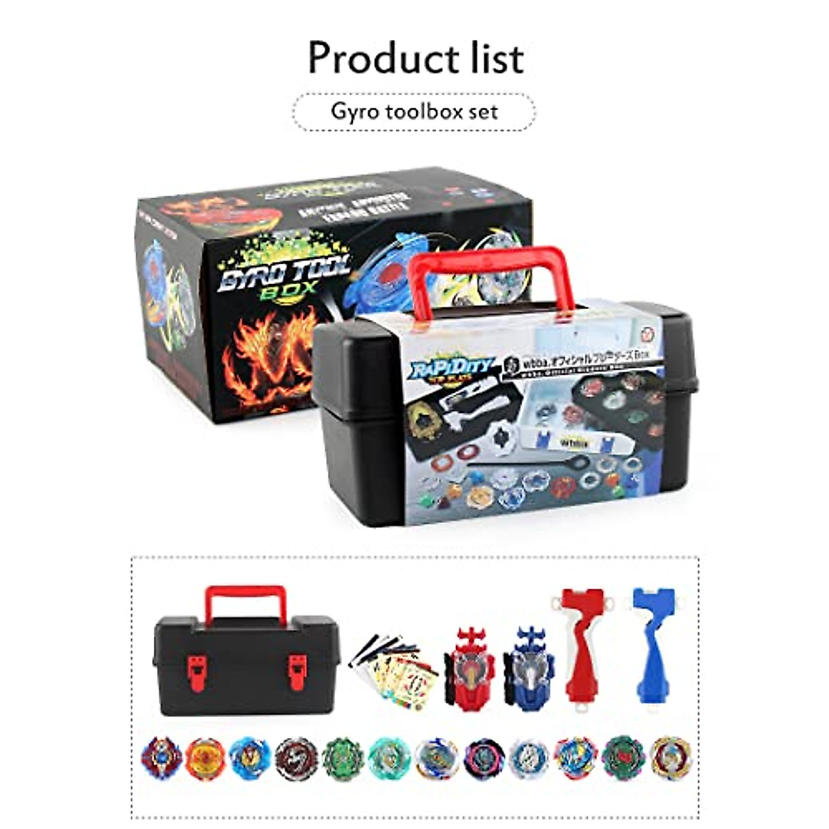 Battling Tops Box Set, Burst Gyro Toys 12 Spinning Tops + 2 Launchers + Stickers Combat Battling Game with Portable Box Gift for Kids Children Boys 499