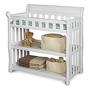 Delta Children Eclipse Changing Table, White and Waterproof Baby and Infant Diaper Changing Pad, Beautyrest Platinum, White