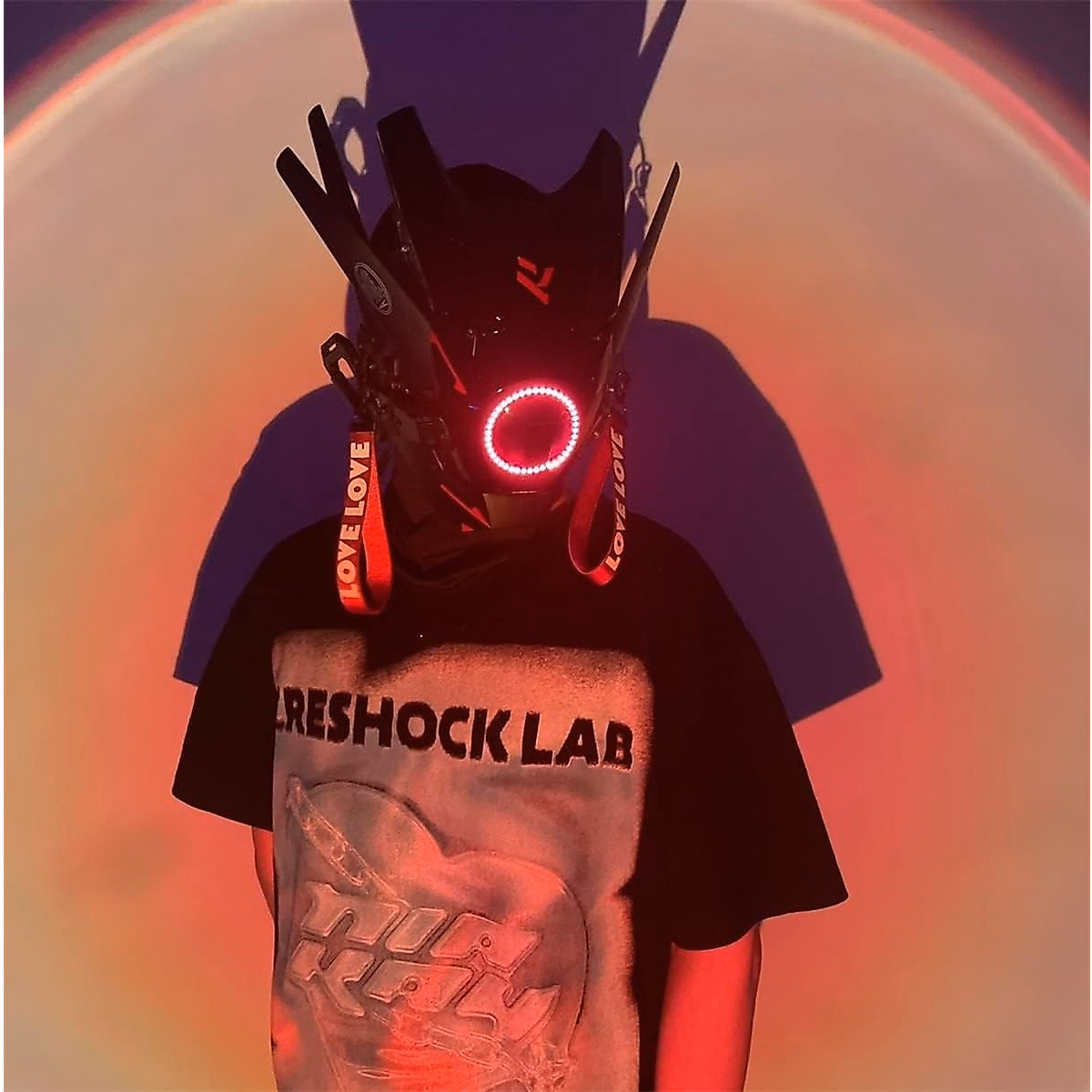 YYINYUAN Futuristic Cyberpunk Mask, Cyber Techwear Helmet Cosplay Costume, Black & Red Led Mask Face Mask Halloween Cosplay Mask for Men, Women (B-H-C-M)