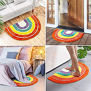 Bathroom Rugs, Jhua Half Round Area Rug Rainbow Indoor Floor Mat, Non Slip Half Circle Rug Fluffy Carpet, Soft Fuzzy Shaggy Throw Rugs for Living Room Bedroom Bathroom Kitchen Home Decor (31.5x19.7in)