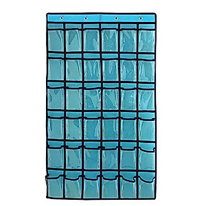 NIMES Hanging Closet Underwear Sock Jewelry Storage Over The Door Classroom Cell Phone Calculator Organizer 36 Clear Pockets (Blue)