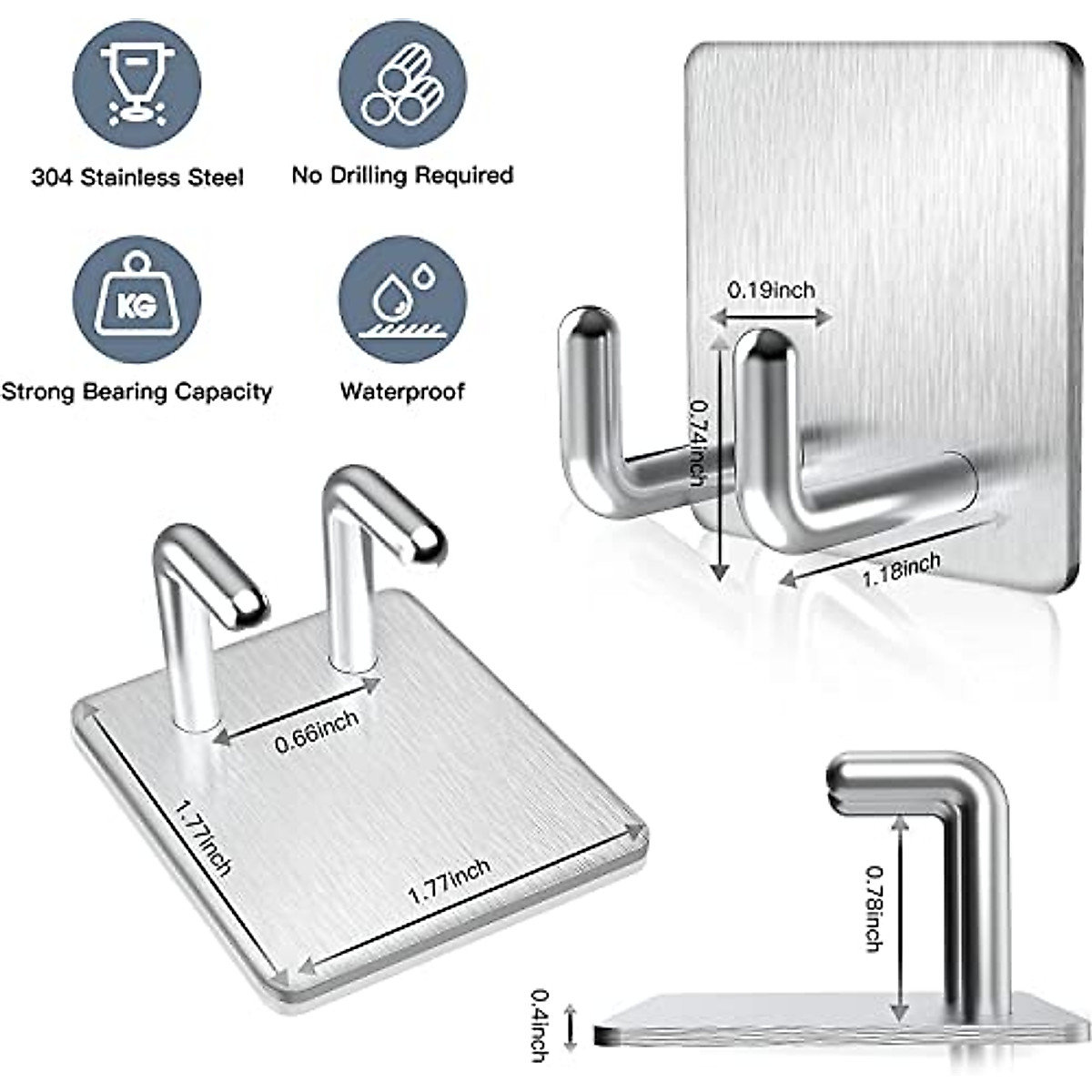 Razor Holder for Shower - 6PCS Shaver Holder for Shower Wall, Self Adhesive Inside Shower Hook Waterproof Stainless Steel Holder Stand Bathroom Kitchen Organizer Shaver Towel Loofah Bathrobe Coat Hook