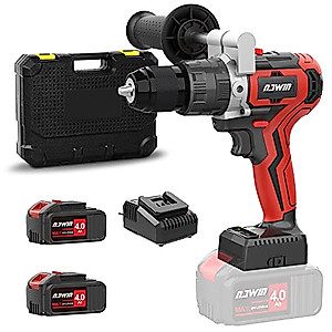 Power drill cordless,NAWIN 20V Impact drill,2x4.0Ah Battery and Fast Charger, 708ln-lbs Torque,Metal Keyless Chuck, Brushless Motor,2-Variable Speed