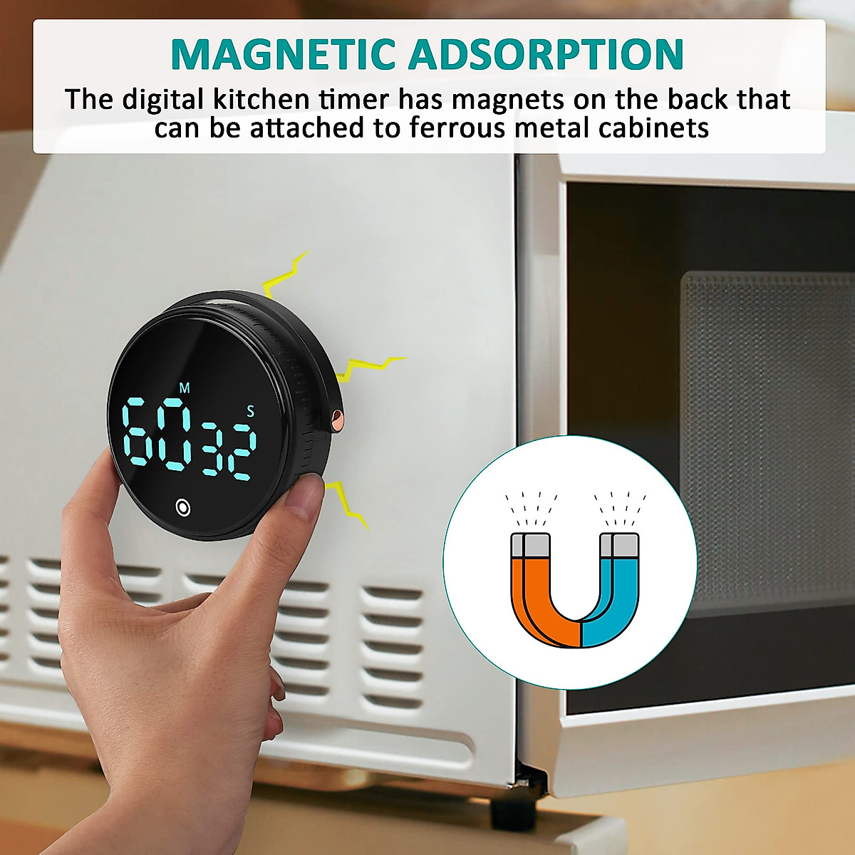 izBuy Digital Kitchen Timer for Cooling, Magnetic Classroom Timer for Kids, Large LED Display Stopwatch Countdown Visual Timer Clock for Teacher Workout Egg Seniors