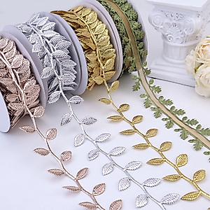 Gold Leaf Ribbon 20Yards Gold Leaves Trim Rope Artificial Leaf Ribbon for Garland Gift Wrapping Party Wedding Home Decorations