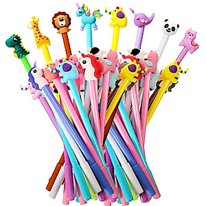 Zonon 64 Pieces Cute Cartoon Gel Ink Pens Cartoon Animal Writing Pens 0.5 mm Assorted Styles Pens Stationery for School Office Home Student Kids Present, 8 Styles