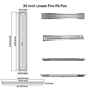 Stanbroil 36 x 6 Inch Linear Drop-in Natural Gas Fire Pit Pan Burner with Spark Ignition Kit, 304 Stainless Steel Natural Gas Fire Pit Insert for Outside, Rated up to 65,000 BTU’S