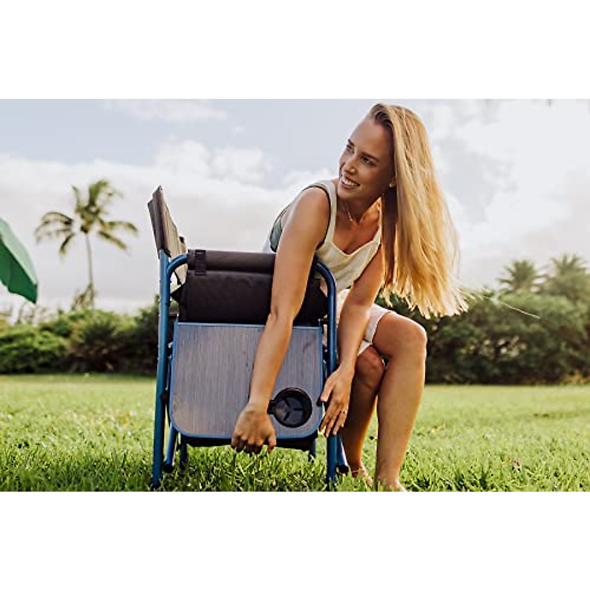 ONIVA - a Picnic Time Brand Fusion Original Design Outdoor Folding Chair, Gray with Blue Frame, 33 x 7 x 21