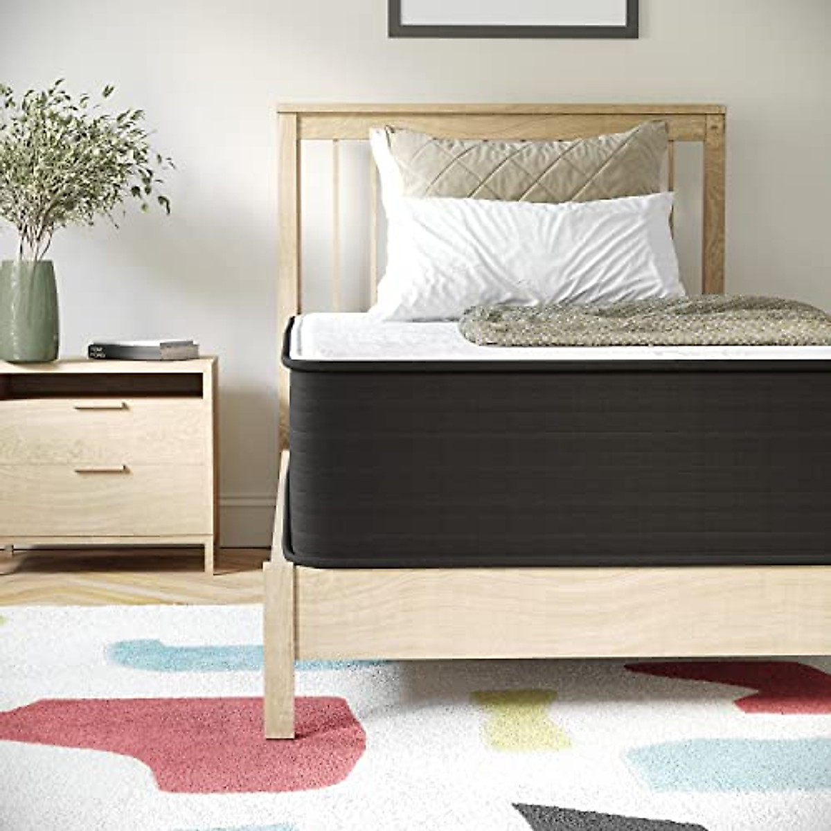 Flash Furniture Dream 12 Inch Hybrid Mattress in a Box, High Density Foam and Pocket Spring Mattress, CertiPur-US Certified Foam, Twin, White/Gray
