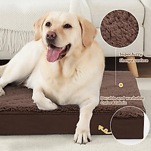 MIHIKK Large Dog Bed with Removable Washable Cover, Orthopedic Dog Crate Bed Large Breed, Waterproof Pet Bed, Big Flat Dog Beds Large Sized Dog Mattress, Brown, 36 inch
