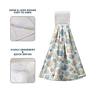 Kwlegh Summer Starfish Hanging Kitchen Towels Set of 2 Coastal Seashells Tie Towels Beach Bathroom Hand Towels Soft Absorbent Dish Towels with Hanging Loop for Bathroom Kitchen 12x17 Inch