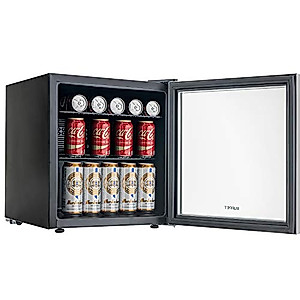 KUPPET 62-Can Beverage Cooler and Refrigerator, Small Mini Fridge for Home, Office or Bar with Glass Door and Adjustable Removable Shelves, Perfect for Soda Beer or Wine, Stainless Steel, 1.6 Cu.Ft.