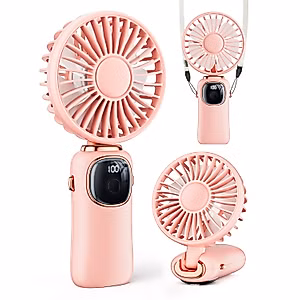 coldSky Portable Handheld Fan, 4000mAh Battery Operated Fan with LED Display, Handheld/Neck/Desk 3 in 1 Personal Small Fan, 90° Foldable Desk Fan with Base, 5 Speed Lash Fan Makeup Fan for Women