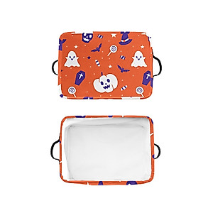 ZAACUSTOM Halloween Ghost Storage Basket Box Collapsible Candy Toy Storage Bins Cubes for Kids Boys Girls Adults Home Shelf Closet Baskets Organizer with Handles, Waterproof, 1 Pack