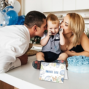 Whaline 24Pcs Under the Sea Thank You Cards Watercolor Marine Animals Theme Greeting Cards with Envelope Stickers Cartoon Blank Note Cards for Birthday Wedding Baby Shower, 4 x 6 Inch