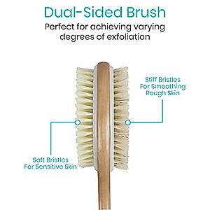 Vive Back Scrubber Brush for Shower - for Dry or Wet Body Brushing - Long Handle - Cleaning Lymphatic Drainage Handled Washer for Men, Women - Showering Bathing Exfoliator with Soft & Stiff Bristles