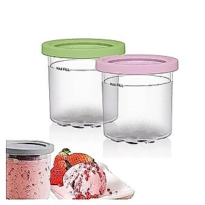 EVANEM 2/4/6PCS Creami Pint Containers, for Ninja Pints with Lids,16 OZ Ice Cream Storage Containers Airtight,Reusable Compatible NC301 NC300 NC299AMZ Series Ice Cream Maker,Pink+Green-6PCS