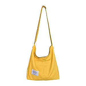 Women's retro canvas messenger bag, large size shoulder bag handbag large capacity hobo bags (Yellow)