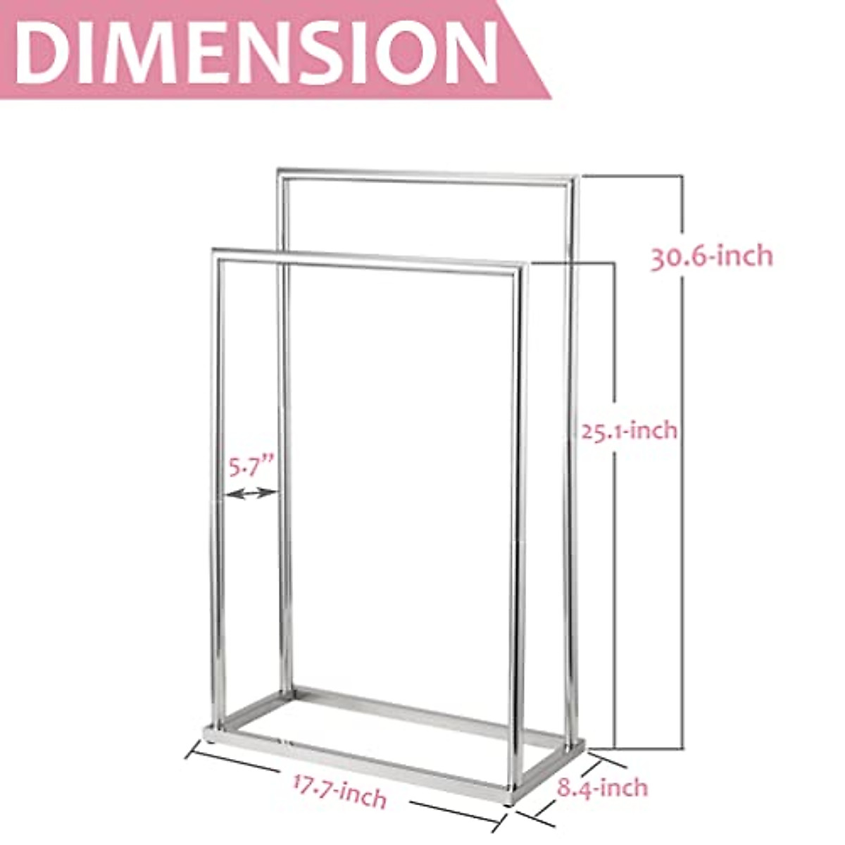 Free Standing Towel Racks for Bathroom, 2 Tier Stainless Steel Indoor Outdoor Floor Towel Rack for Hand Towel Holder Storage and Organization Modern Blanket Rack, Polished Chrome, DECLUTTR