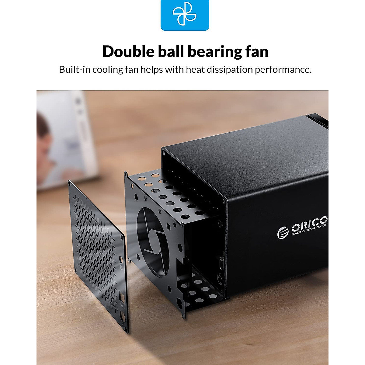 ORICO 5 Bay Raid Hard Drive Enclosure USB C Magnetic Aluminum HDD Enclosure with Fan for 3.5inch All SATA HDD Support 7 RAID Modes, Storage Expansion Up to 80TB for Office and Home- NS500RC3