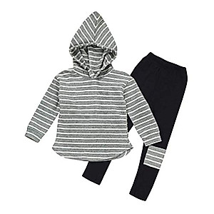 MODNTOGA Toddler Kids Girl Striped Long Sleeve Hoodie Pants Outfits Winter Sweatpants for 2-6Y (Gray, 120 (5T))