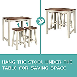 Giantex 3 Piece Pub Dining Set, Counter Height Pub Table with 2 Saddle Bar Stools, Tavern Collection Table Set for Living Room, Kitchen, Small Space (Brown & Milky White)