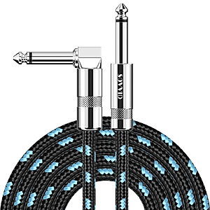 Sovvid Guitar Cable 10FT Professional Instrument Cable Electric Guitar AMP Cord Updated Version 1/4 TS Cable for Guitar Bass Mandolin Keyboard and Pro Audio, Right Angle to Straight (Black Blue)