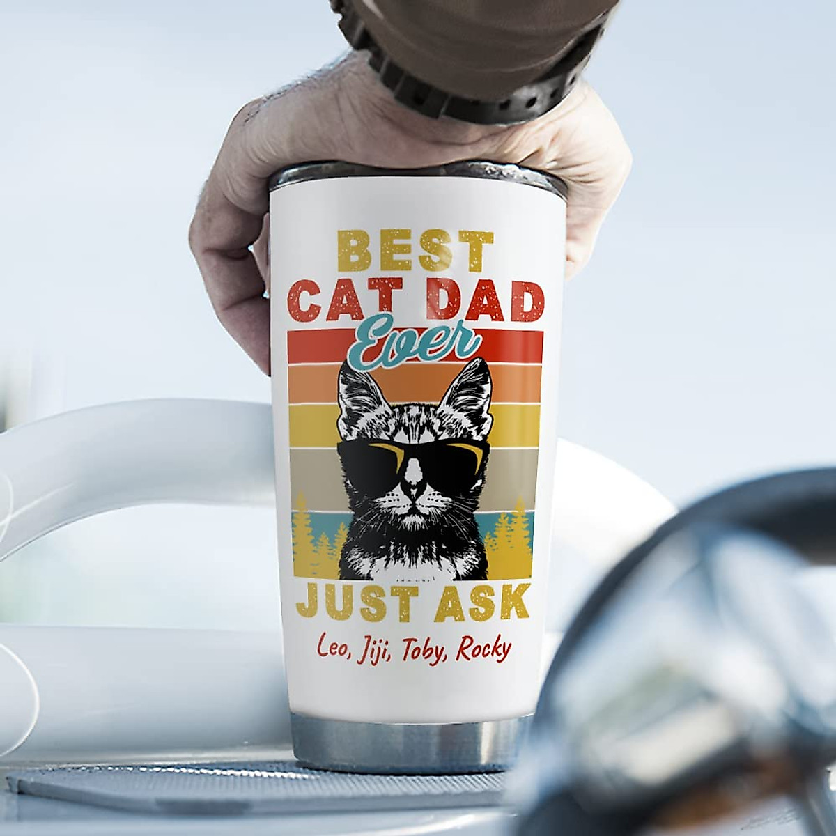 Wassmin Personalized Best Cat Dad Tumbler Cup With Lid 20oz 30oz Stainless Steel Double Wall Vacuum Insulated Tumblers Coffee Travel Mug Fathers Birthday Christmas Drinking Cups Cats Owners Lovers