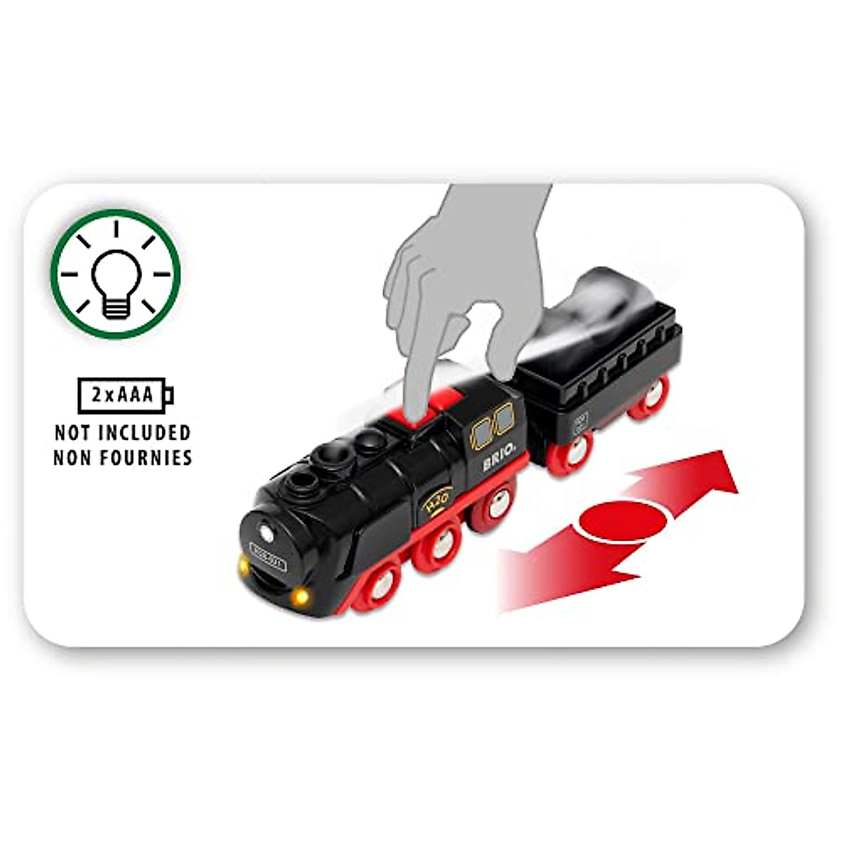Brio World 33884 Battery-Operated Steaming Train | Toy Train with Light and Steam Effects for Kids Age 3 and Up, Black