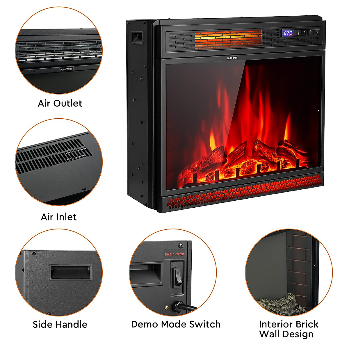 S AFSTAR 25 Inches Electric Fireplace Insert, 900/1350W Recessed Electric Fireplace w/ 3 Flame Colors & 4 Brightness, Adjustable Temperature, Electric Fireplace Heater for Wall Mounted & TV Cabinet