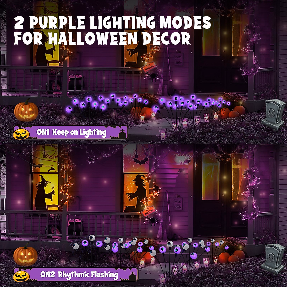 Halloween Decorations Outdoor Solar Lights: 4 Pack 24 LED Scary Eyeballs Purple Halloween Lights, IP65 Waterproof Solar Firefly Halloween Lights for Outside Yard Lawn Patio Pathway Party Garden Decor