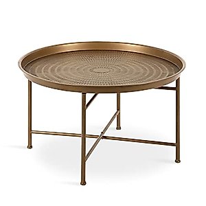 Kate and Laurel Mahdavi Boho-Chic Hammered Metal Tray Coffee Table, Dark Gold