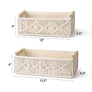Mkono Macrame Bedside Caddy Storage and Macrame Storage Baskets Boho Decor for Bedroom Livingroom Home Dorm, Ivory, Set of 3