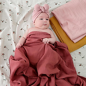 POMISO Muslin Swaddle Blankets for Boys & Girls, Soft Breathable Swaddling Blankets, Large 47" X 47" inches Baby Muslin Swaddles, 4 Pack Red Berries/Earthy Colors