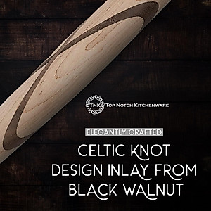 Sugar Maple with Black Walnut Celtic Knot French Style Rolling Pin: Tapered Solid Wood Design. Hand Crafted in the USA