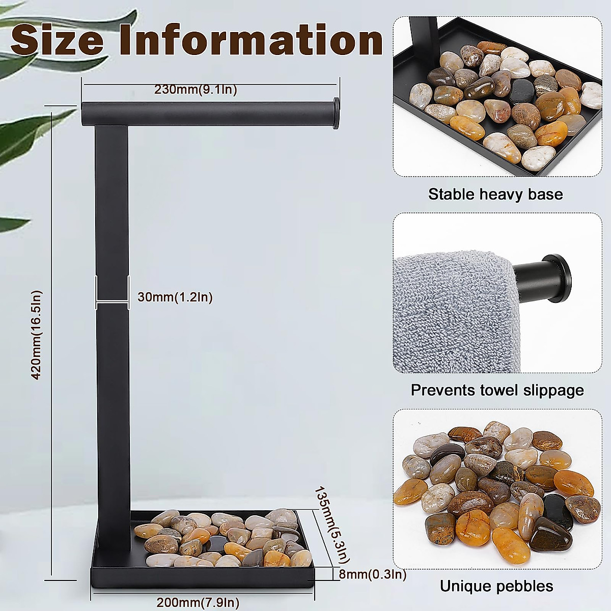 Siyzda Hand Towel Holder Stand for Bathroom, L- Shaped Freestanding Hand Towel Rack, Towel Bar Kitchen Vanity Countertop Organizer, SUS304 Stainless Steel Material (Metal, Matte Black)