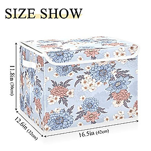 Kigai Storage Basket Floral Pattern Storage Boxes with Lids and Handle, Large Storage Cube Bin Collapsible for Shelves Closet Bedroom Living Room, 16.5x12.6x11.8 In