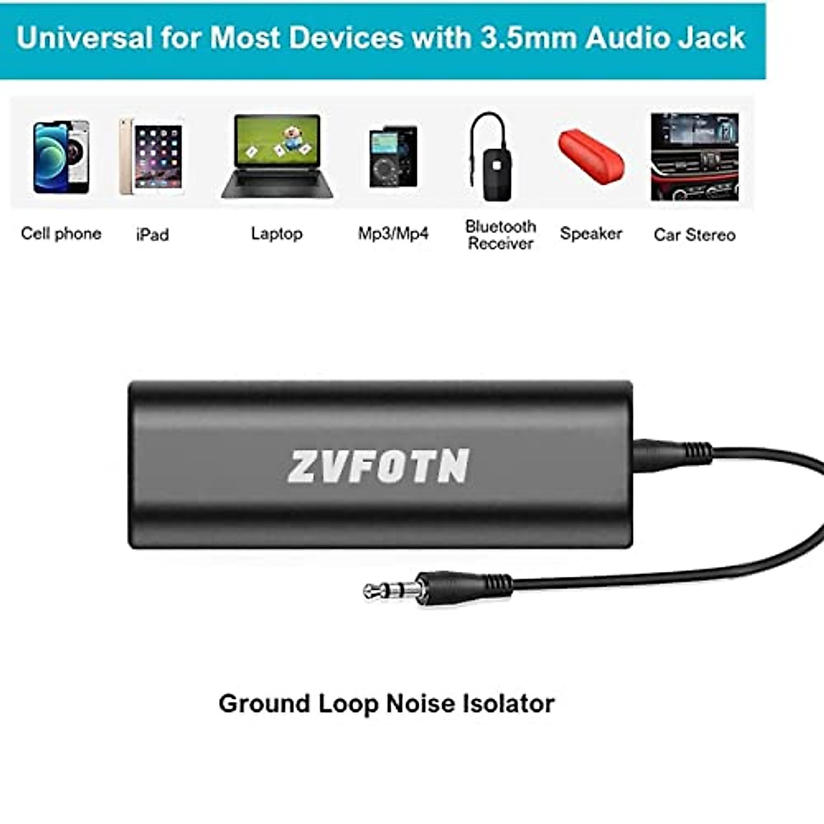 ZVFOTN Ground Loop Noise Isolator, Audio Noise Filter for Car Audio/Home Stereo System with 3.5mm Audio Cable, Eliminate Buzzing Sound, Black