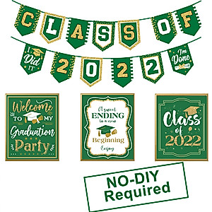 Graduation Party Decoration Set Congrats Grad Banner Class of 2022 Sign Party Supplies Centerpieces Decorations for High School Party (Green 2022)