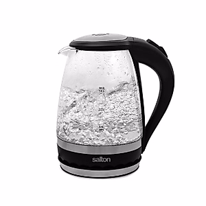 Salton Cordless Electric Compact Glass Kettle, Water Boiler and Tea Heater, Soft Blue Illumination, 1.5 Liter/Quart with Automatic Shut-Off and Boil-Dry Protection, 1100 Watts (GK1831)