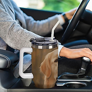 LLUTSNTH 40 Oz Vacuum Tumbler with White Handle Leakproof Insulated Tumbler Golden Retriever Stainless Steel Travel Mug with Lid And Straw Coffee Cup Cute Water Bottles Cup Holder Friendly