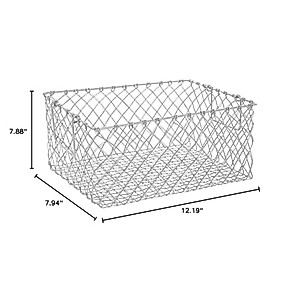 HUBERT Metal Storage Basket with Handles Rectangular Urban Link Matte Silver Steel Wire - 16 15/16"L x 12 3/16"W x 7 7/8"H