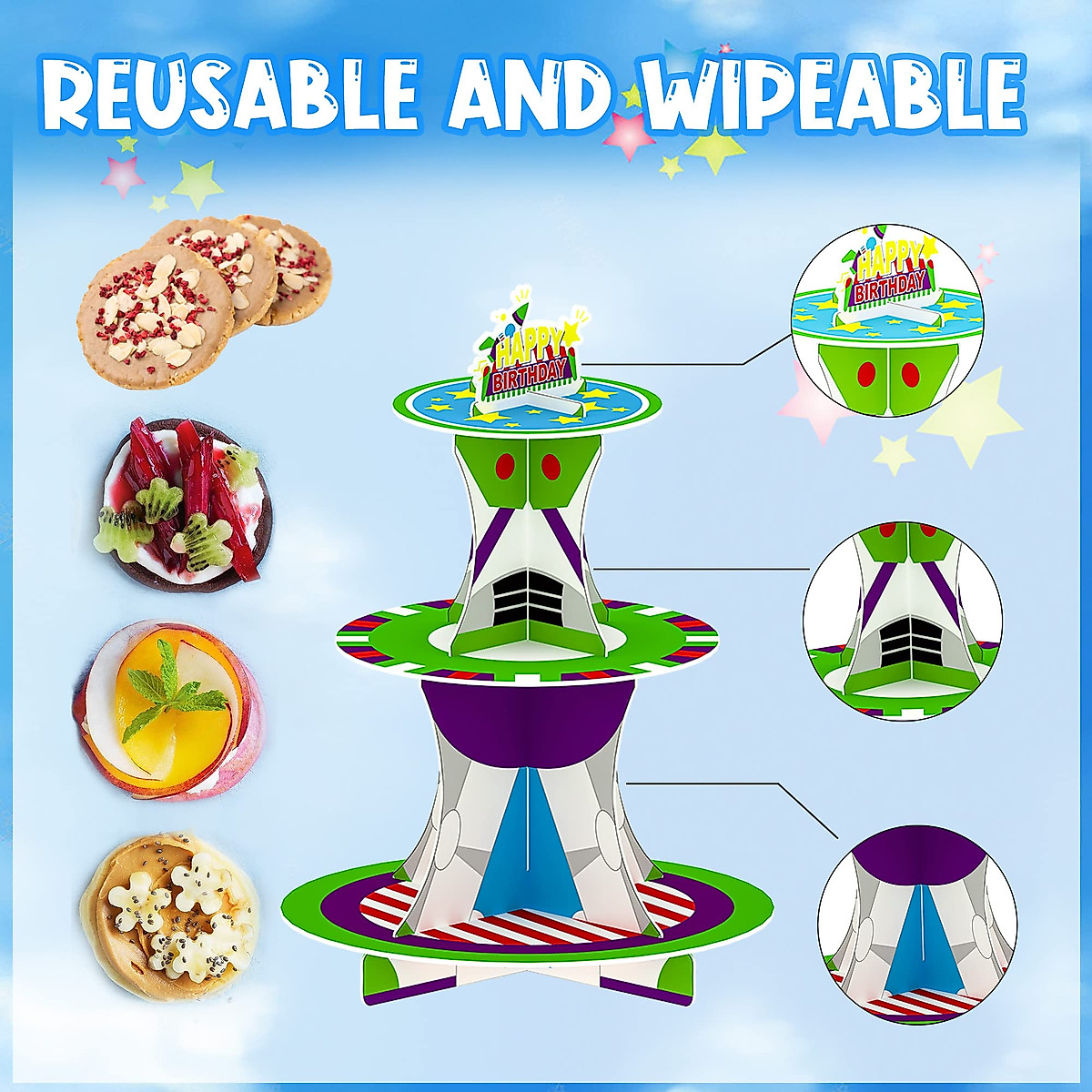 2 Set 3-Tier Story Cupcake Stand Cartoon Story Birthday Party Supplies Cartoon Cupcake Holder Cardboard Cupcake Dessert Tower Story Baby Shower Party Decorations Favors for Kids