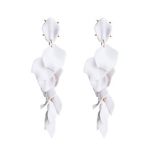 Vintage Long Acrylic Romantic Leaves Rose Petal Dangle Earrings Exaggerated Flower Drop Statement Floral Tassel Earrings for Women Jewelry-White