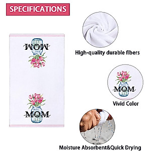 Secarond Blssed Mom Tulip Mason Jar Kitchen Dish Towel 18 x 28 Inch Set of 2, Happy Mother's Day Spring Summer Floral Tea Towels Gift Dish Cloth for Cooking Baking