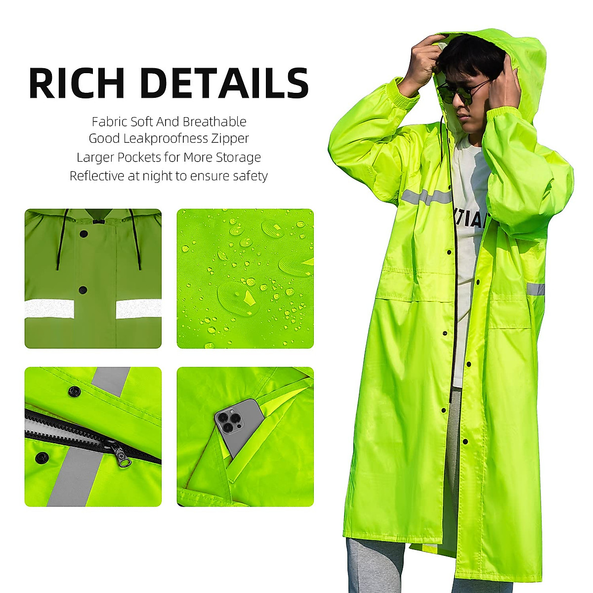 Coralrain Long Hooded Raincoat Safety Waterproof Emergency Rain Jacket Poncho for Men Women Adults