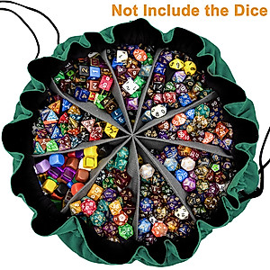 SIQUK Large Dice Bag with Pockets Big Capacity Dice Bag Drawstring Dice Pouch DND Dice Storage Bag for RPG MTG Table Games, Hold Over 300 Dice, Dark Green